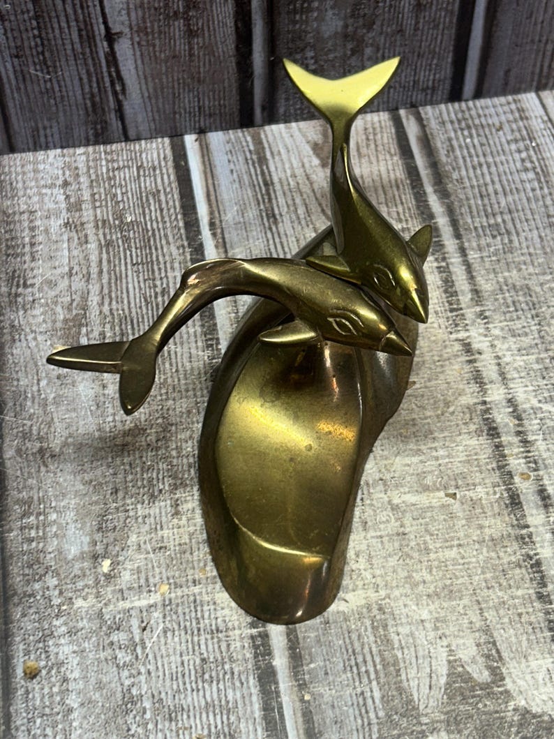 Vintage Solid Brass Dolphins Swimming Sculpture - Etsy