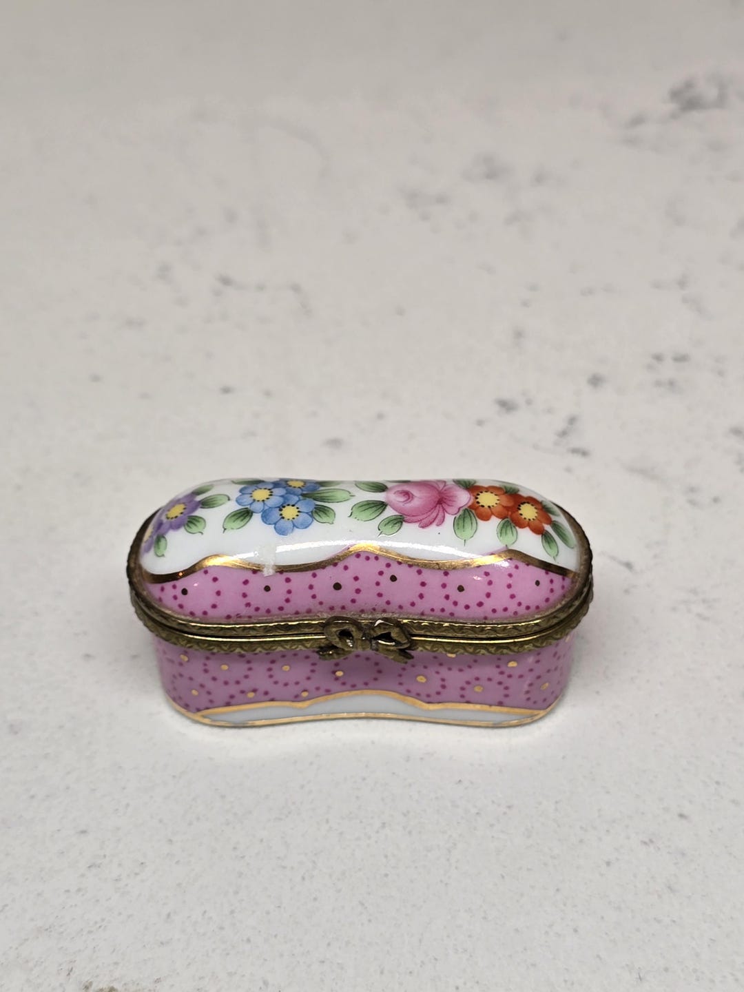 Vintage Limoges Hand-painted Porcelain Hinged Trinket Box With Gold ...