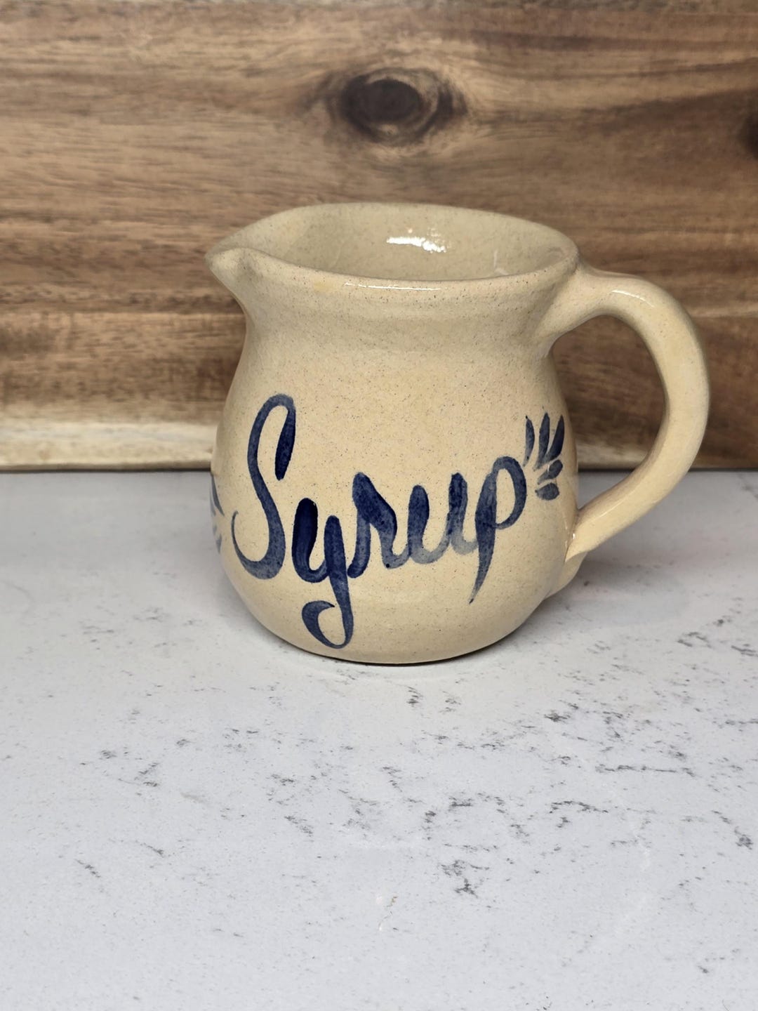 Blue and White Stoneware Pottery Syrup Pitcher by H&H Pottery - Etsy