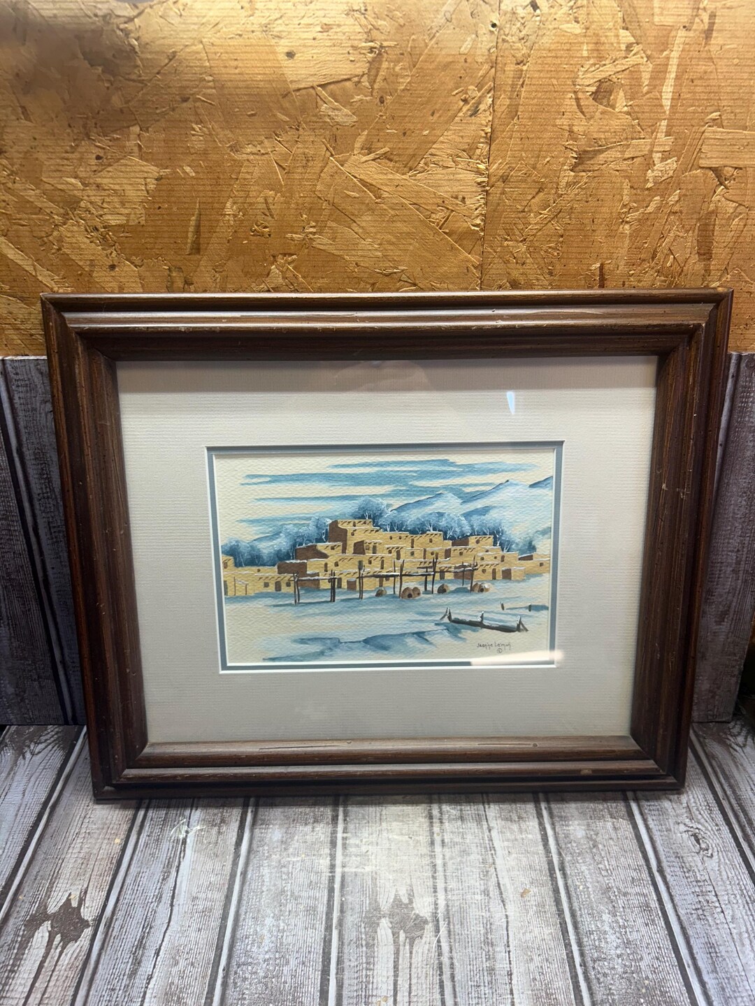 Snow Covered Indian Pueblos Watercolor Painting Signed by Artist Jeanne ...