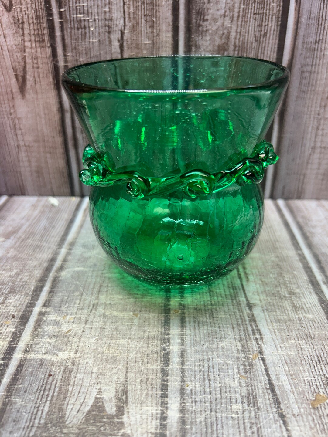 Green Small Crackle Glass With Ribbon Glass Design Rough Pontil - Etsy