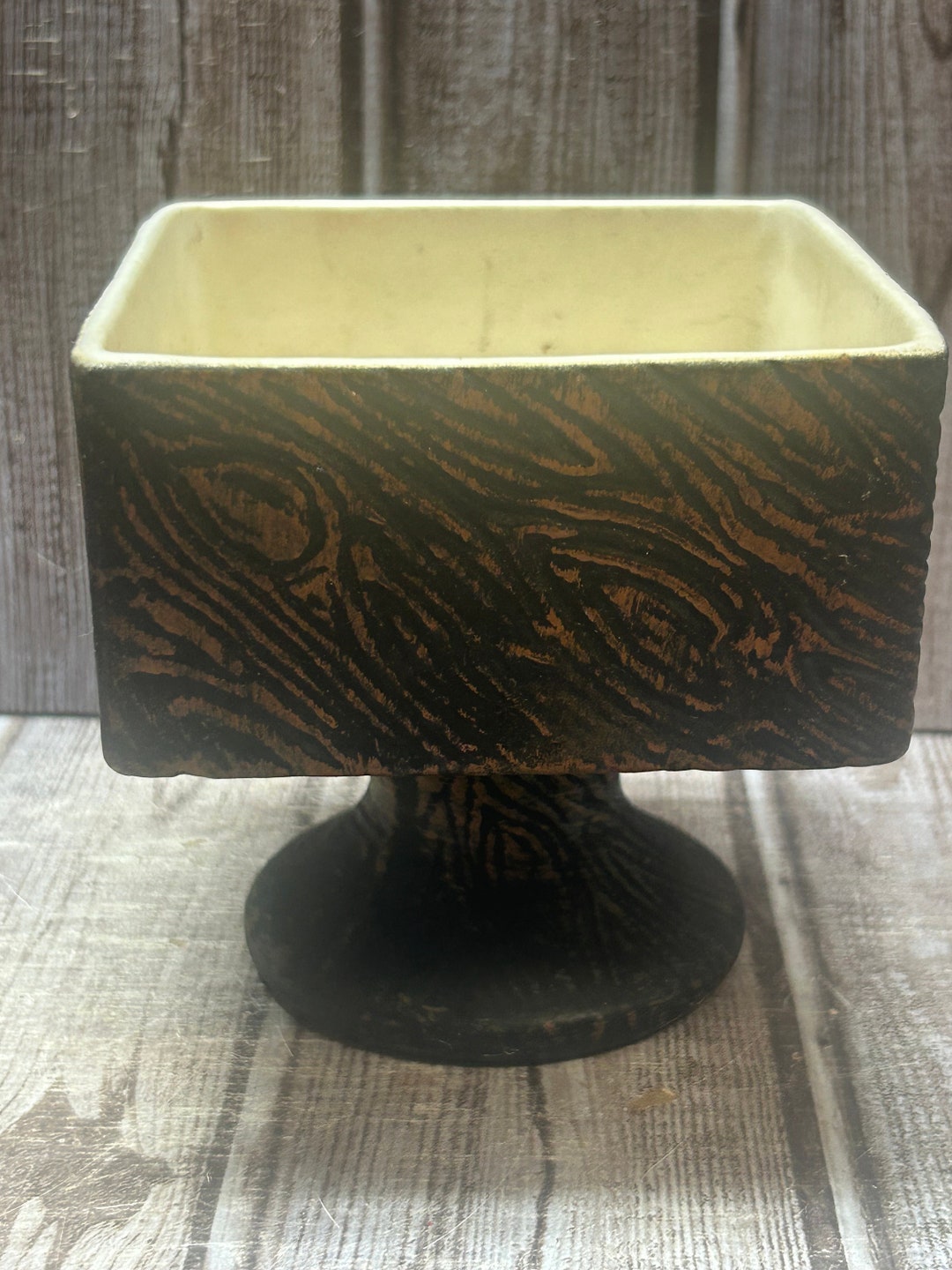 MCM Vintage Mccoy Pottery Green Gold Square Pedestal Bowl Planter - Etsy