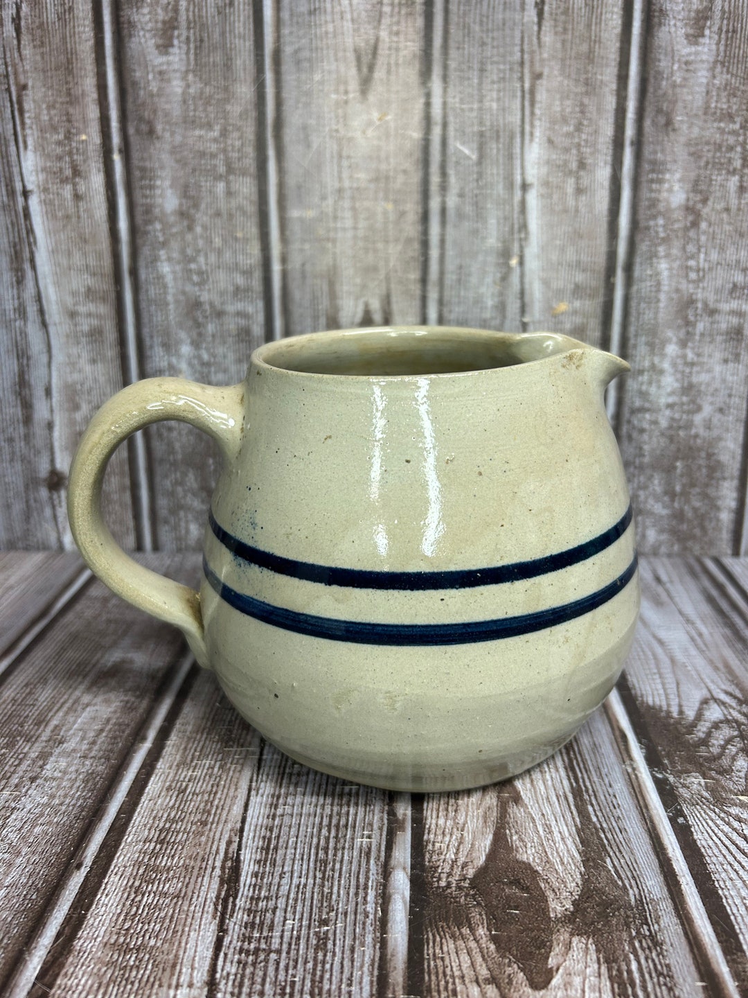Vintage Blue Stripe Stoneware Crock Style Pottery Pitcher - Etsy