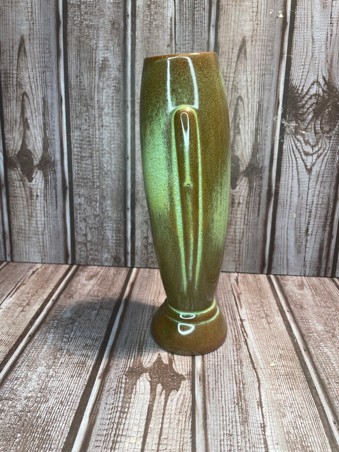 Vintage Frankoma Pottery Vase With Handles 43 Green Brown - Etsy