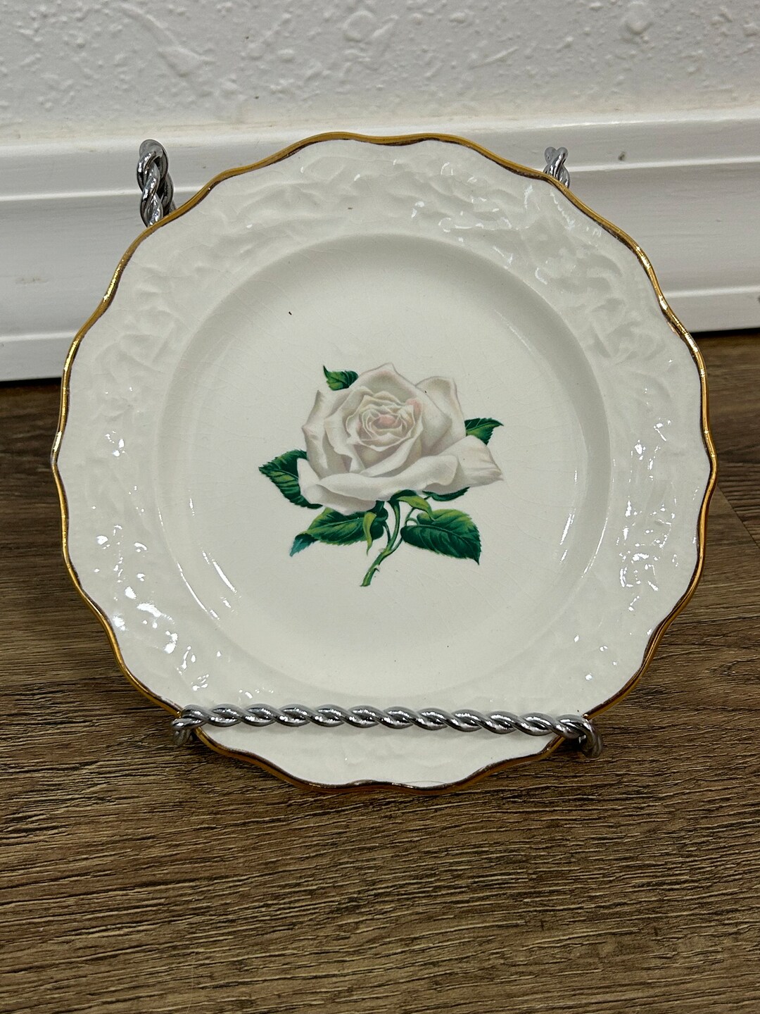 Embassy Vitrified Floral Gray/white Rose Gold Trim Plates - Etsy