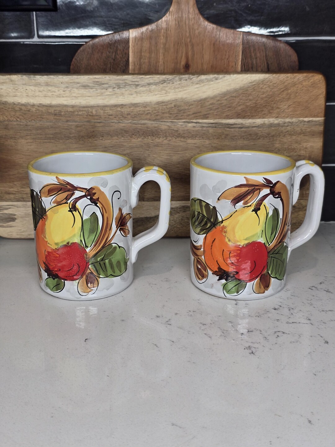 Set of 2 Made in Italy Pottery Mugs,hand- Painted Fruit - Etsy