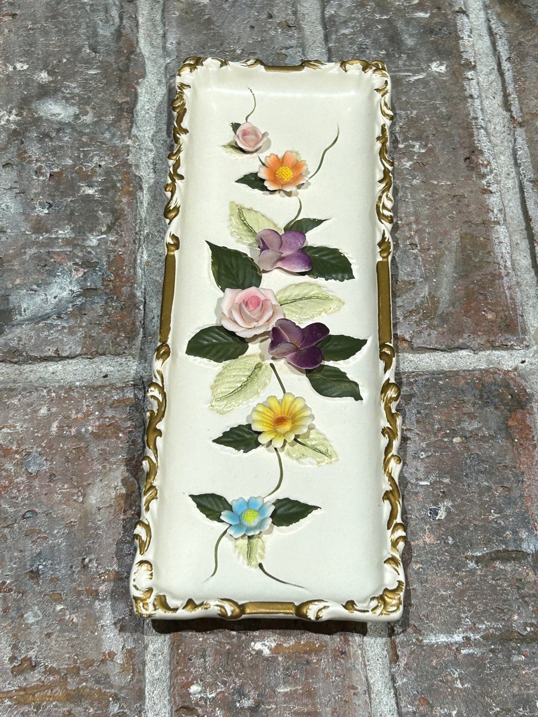 Lefton Porcelain Floral Wall Plaque - Etsy