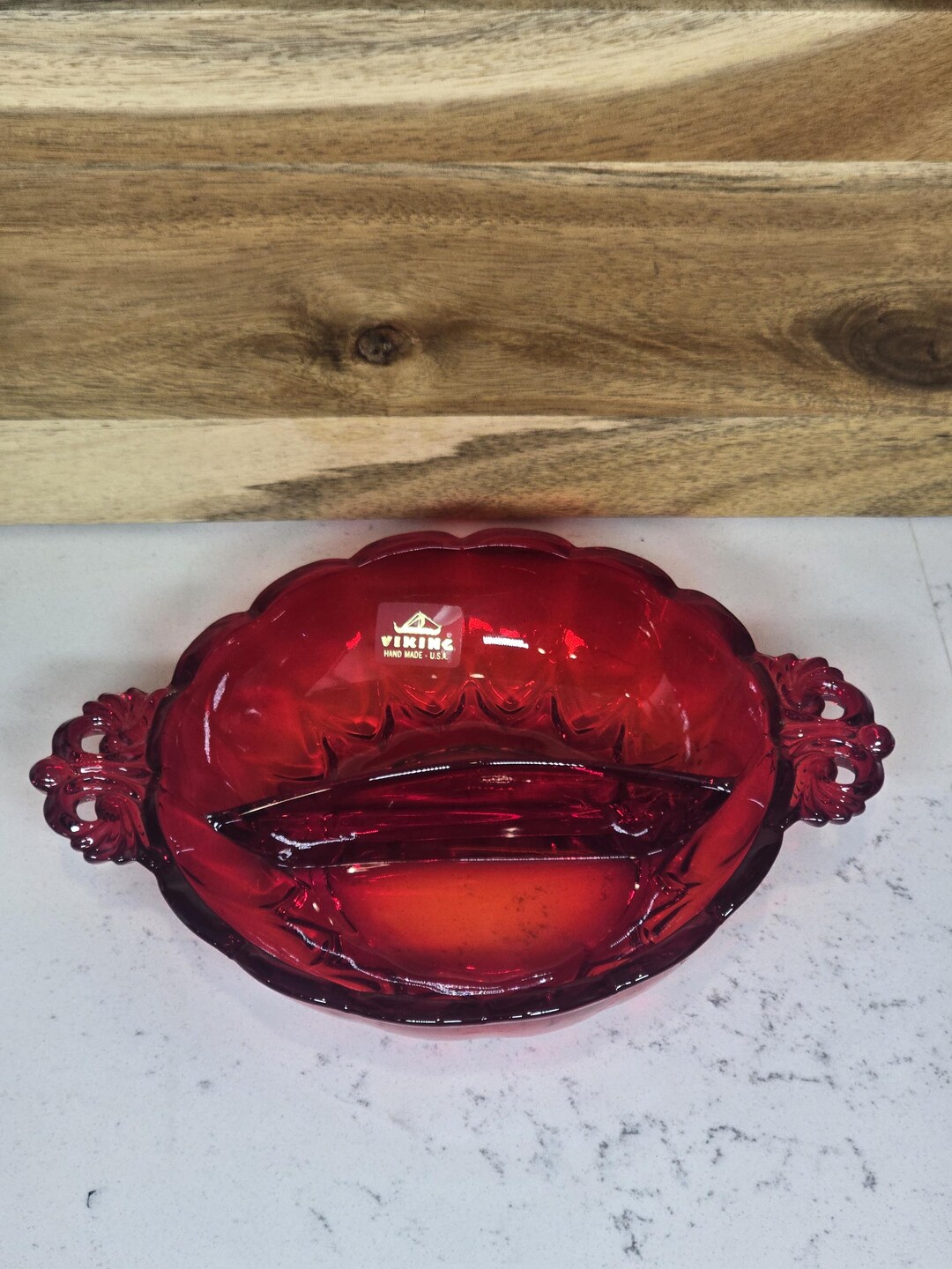Viking Glass Ruby Red Janice Pattern Divided Dish - Etsy