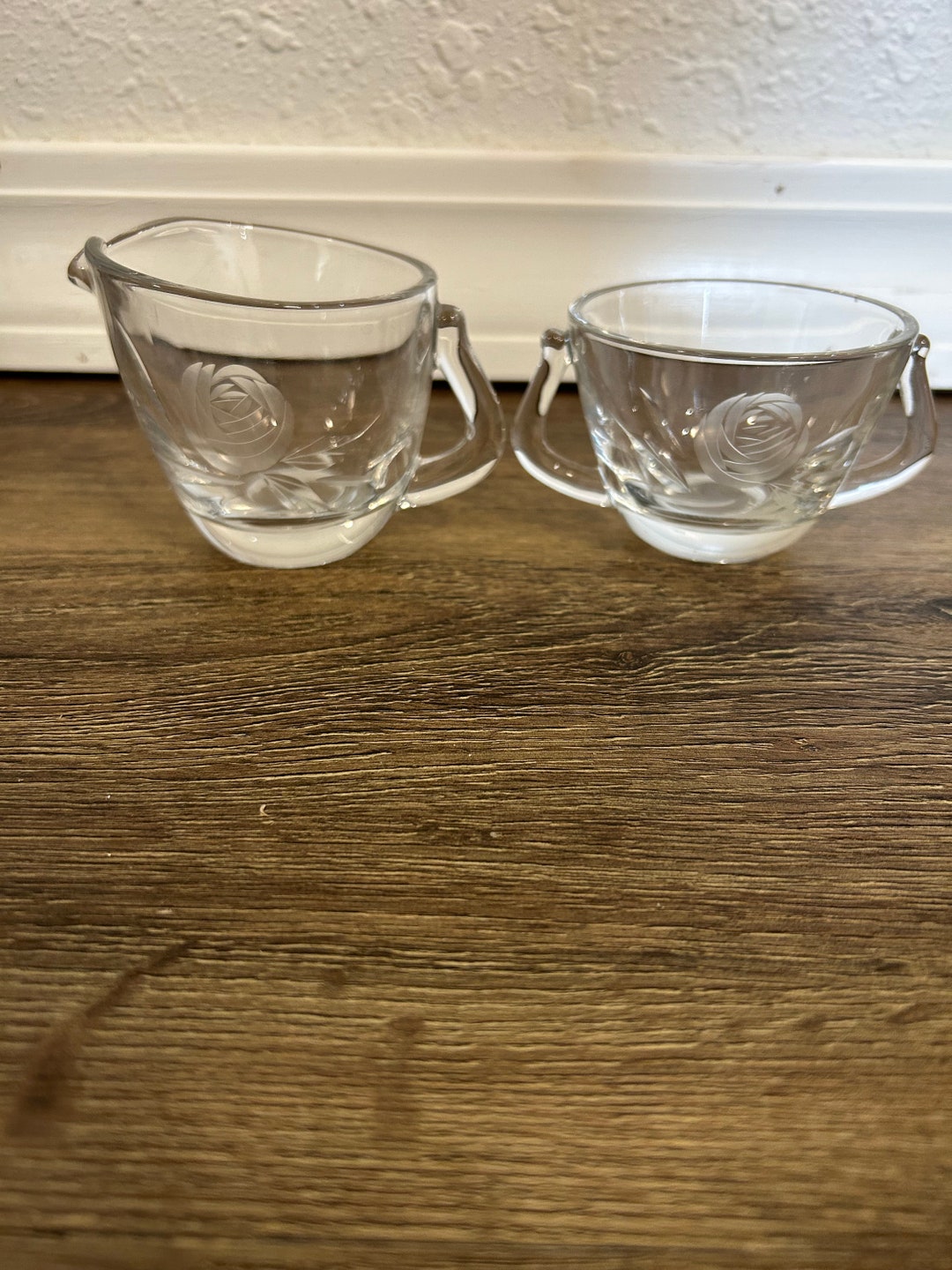 Vintage Fostoria Rose Etched Glass Sugar and Creamer - Etsy