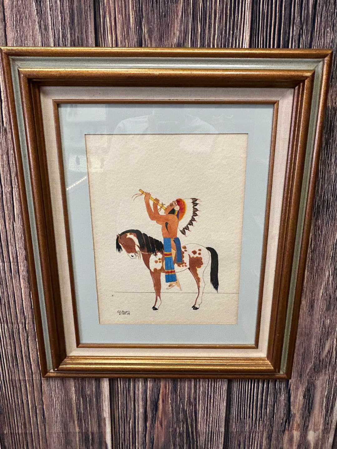 C E CHARLIE ROWELL Indian Painting BY Kiowa Oklahoma American Indian ...