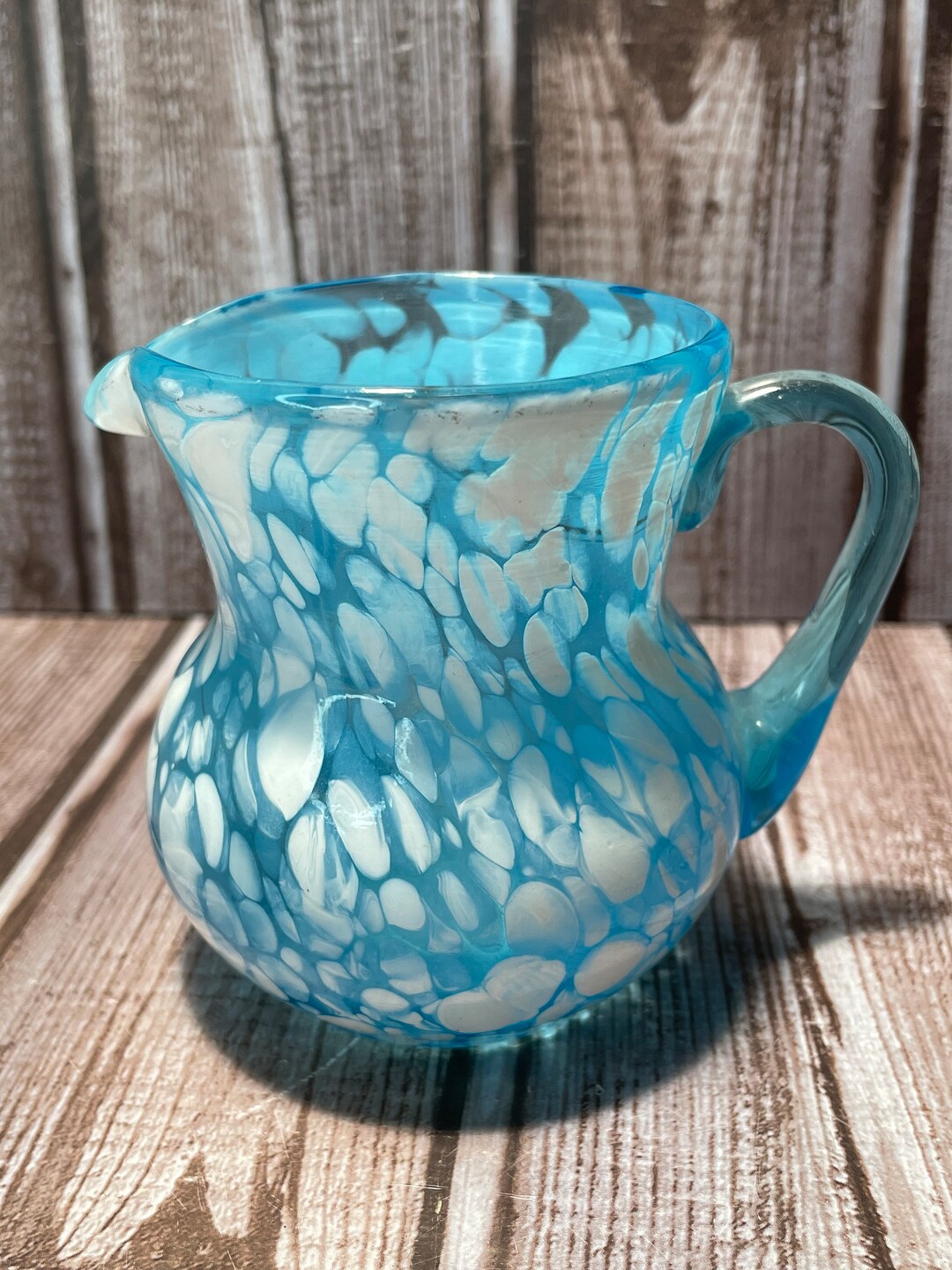 Hand Blown Blue Spatter Glass Small Pitcher - Etsy