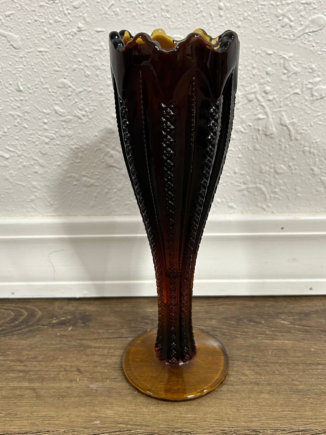 Vintage Tiara Glass Amber/honey Glass Vase Zipper & Bead Pattern Vase ...