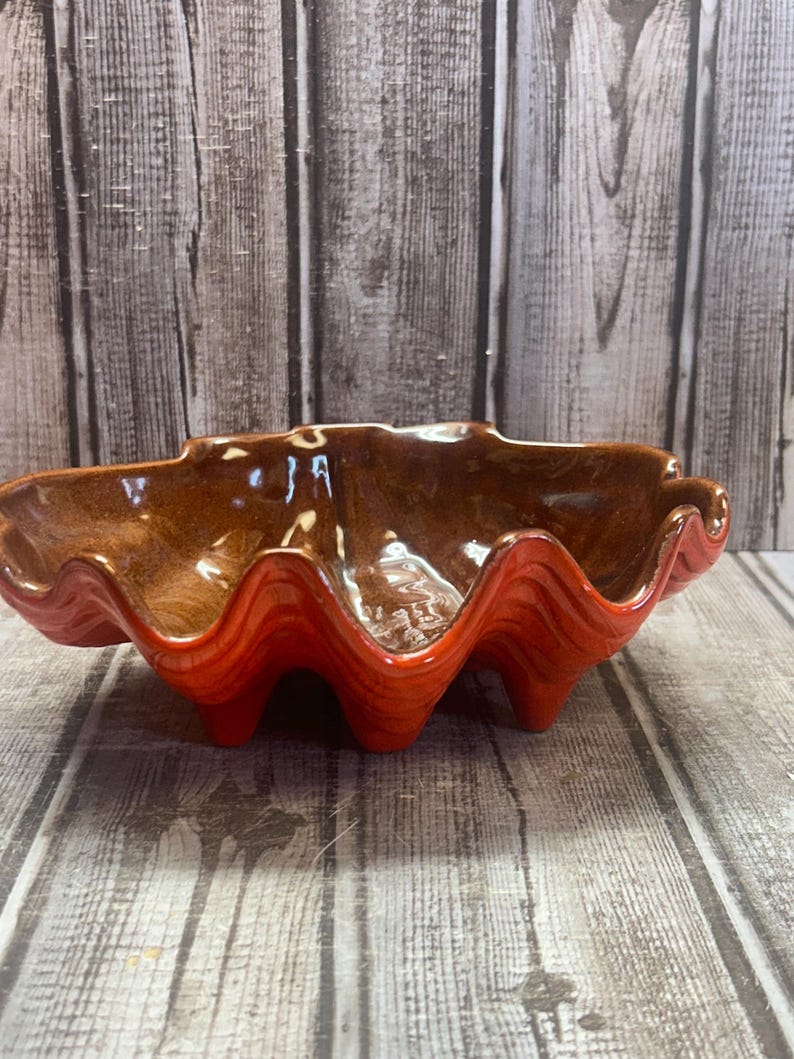 Vintage Flame Red Frankoma Clam Shell Dish T9- Club Trade Winds Dish - Etsy