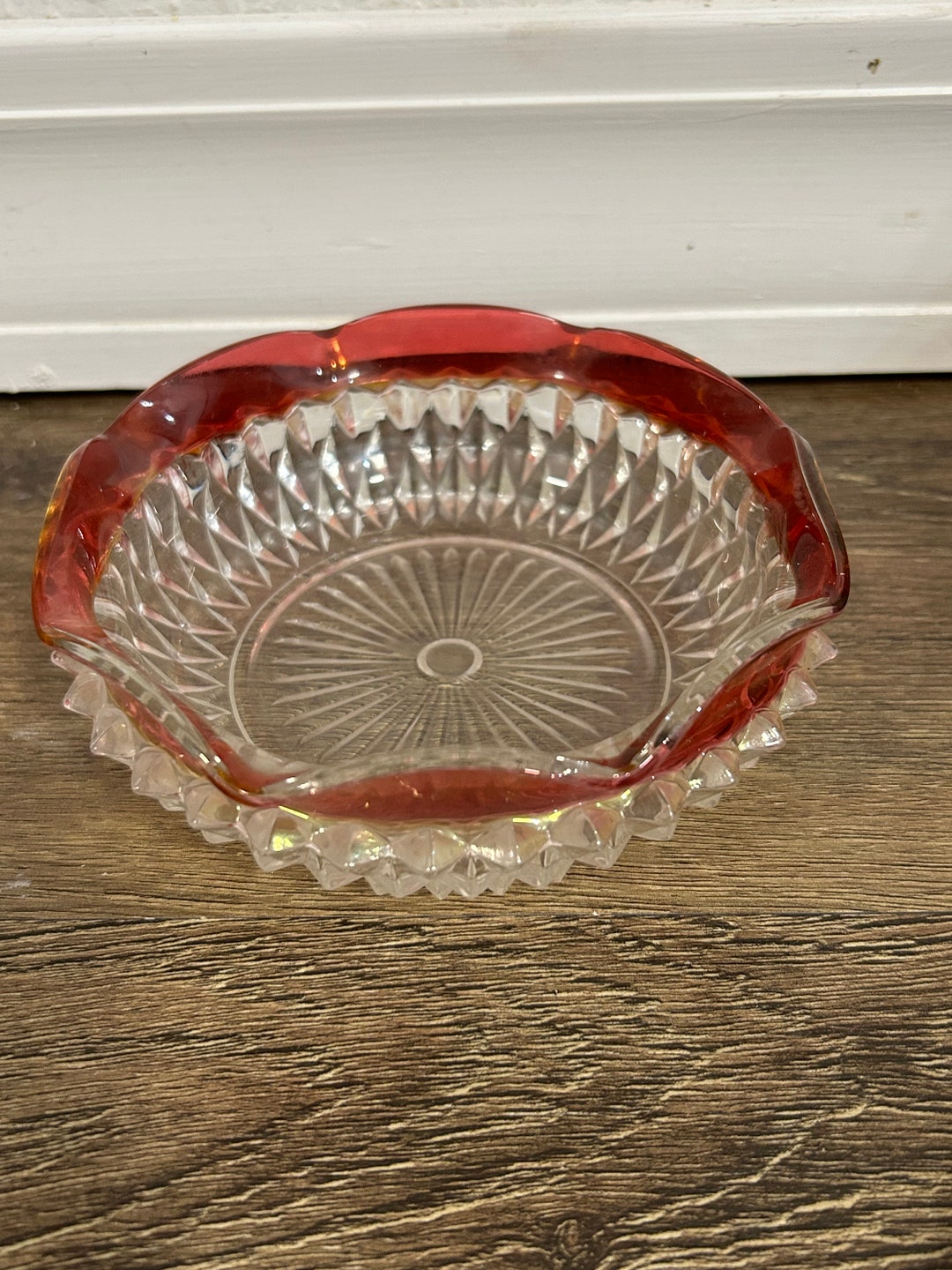 Indiana Glass Ruby Flash Diamond Point Mayonaise Bowl Candy Dish ...