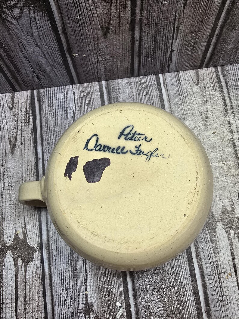 Vintage Glazed Pottery Pitcher, Darrell Fugler, Hand-painted Reindeer ...