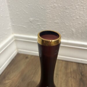 Nasco ART Dark Glass Hand Painted VASE Raised Enamel Flowers Gold Japan ...