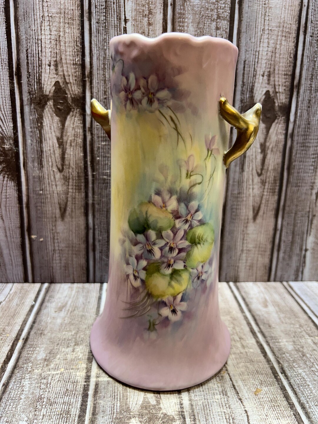 Antique Hand Painted Floral Limoge Porcelain Vase With Gold Handles and ...