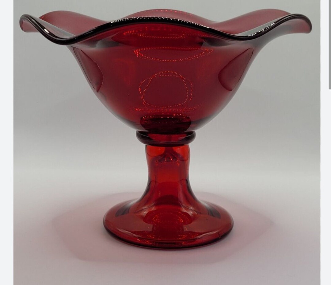 Ruby Red Glass Compote Dish - Etsy