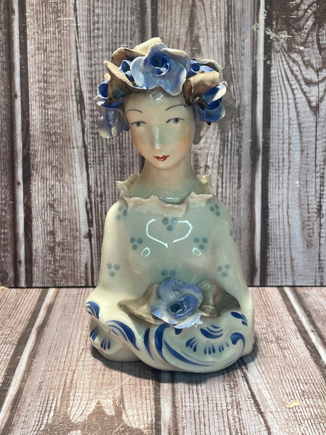 Cordey Figurine Lady Blue Flowers Bust Porcelain 5003 - Etsy