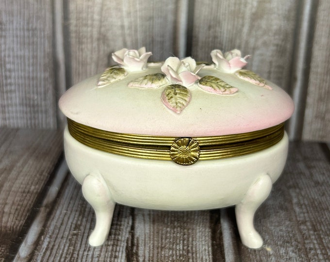 1960's Karen Carson Creation Trinket Box W/ Cloth Flower Design - Etsy