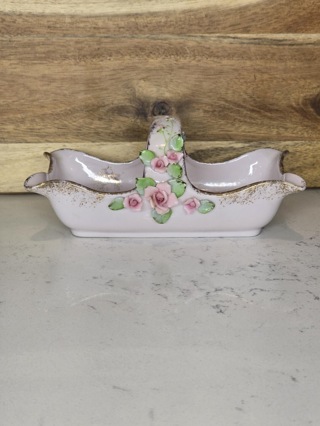 Vintage LEFTON Pink Basket With Pink Flowers and Gold Trim - Etsy