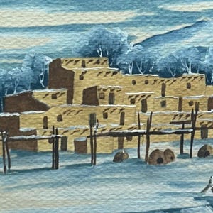 Snow Covered Indian Pueblos Watercolor Painting Signed by Artist Jeanne ...