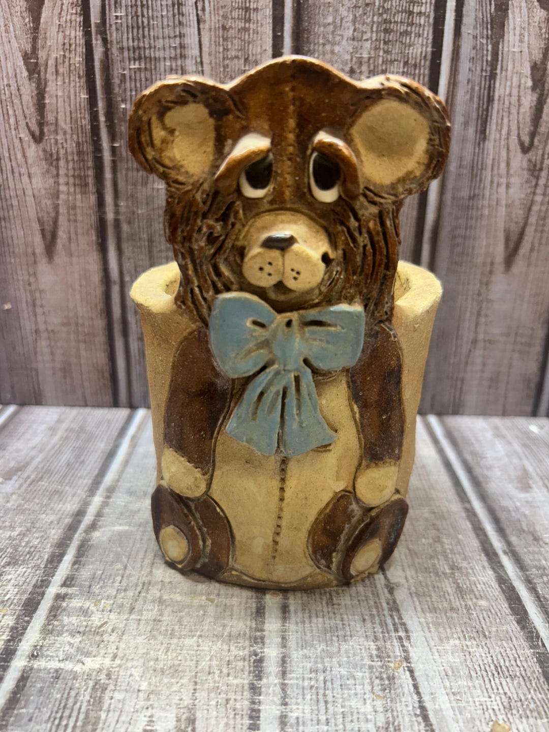 Max Hindt Teddy Bear Planter Signed Handmade Pottery Baby Nursery Retro ...