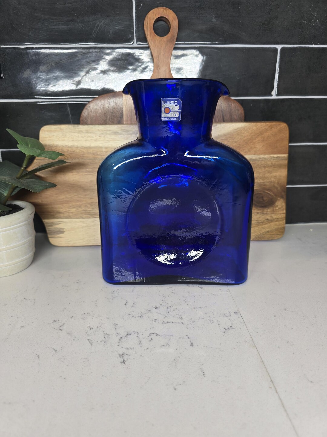 Blenko Art Glass Cobalt Blue Double Spout Pitcher Vase/jug - Etsy