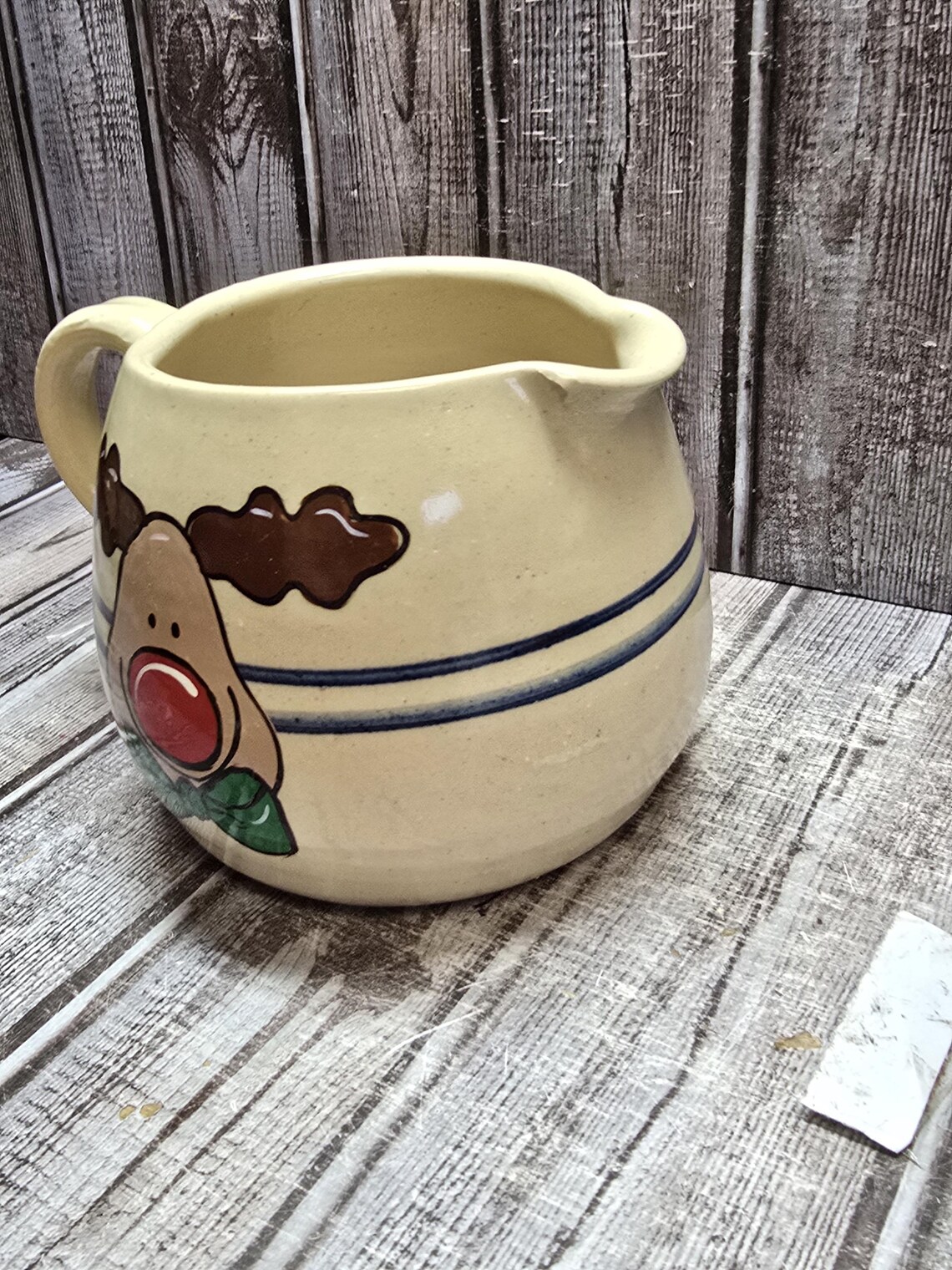 Vintage Glazed Pottery Pitcher, Darrell Fugler, Hand-painted Reindeer ...