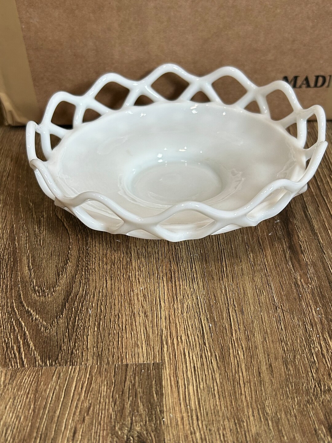Vintage Imperial Milk Glass Open Lace Edge Footed Dish - Etsy