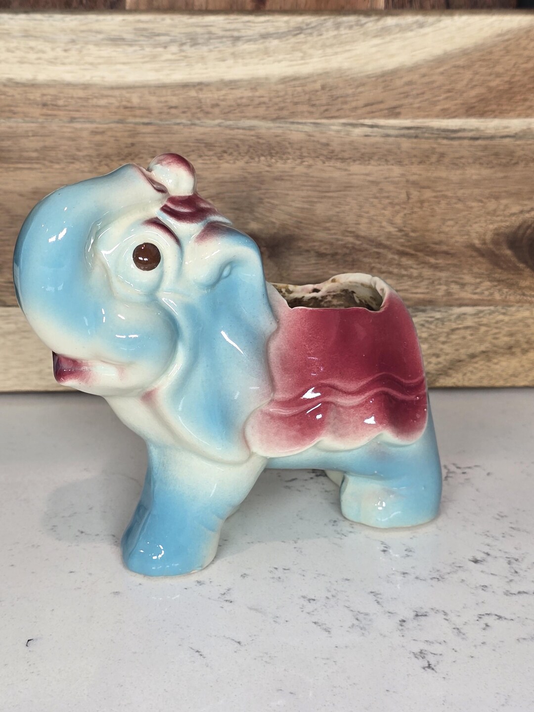 Vintage 1950's Shawnee Pottery CIRCUS ELEPHANT PLANTER Painted Bisque ...