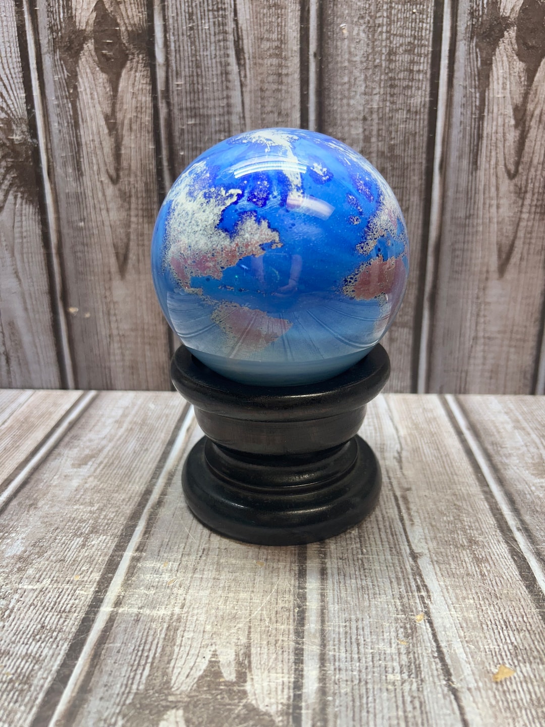 1989 Lundberg Studio Art Glass Iridescent Earth Globe World Paperweight ...