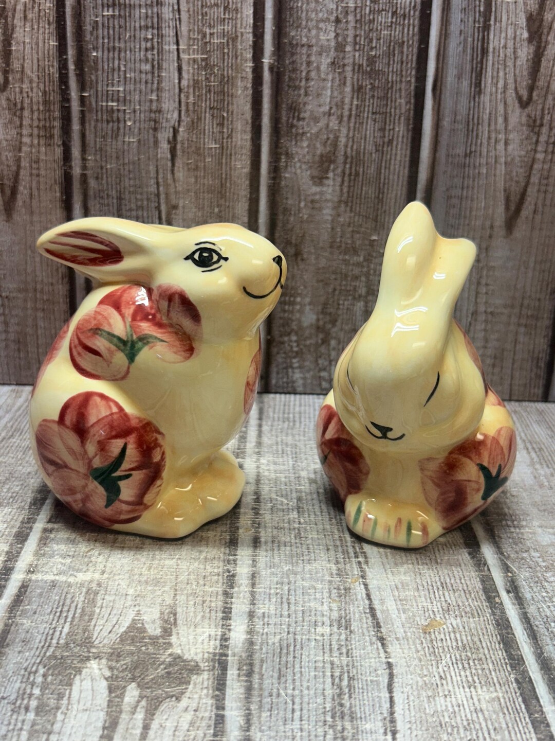 Set of 2 Hand Painted Signed Floral Pottery Rabbits - Etsy