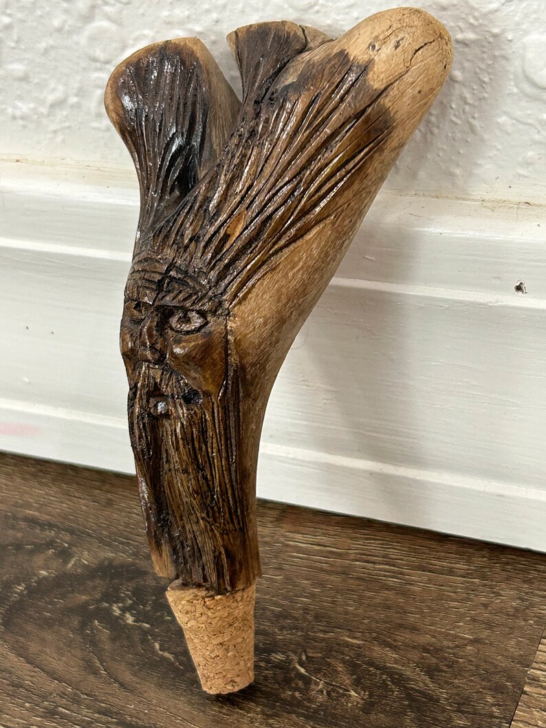 Hand Carved Wooden Cork With Mans Face - Etsy