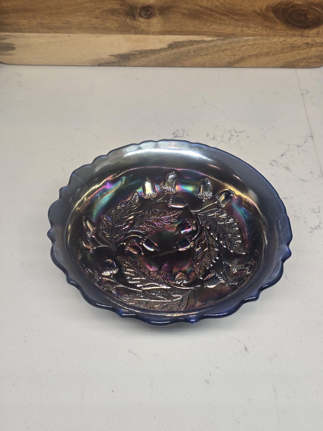 Vintage Fenton Acorn Bracket Edge Blue Carnival Glass Bowl - Etsy