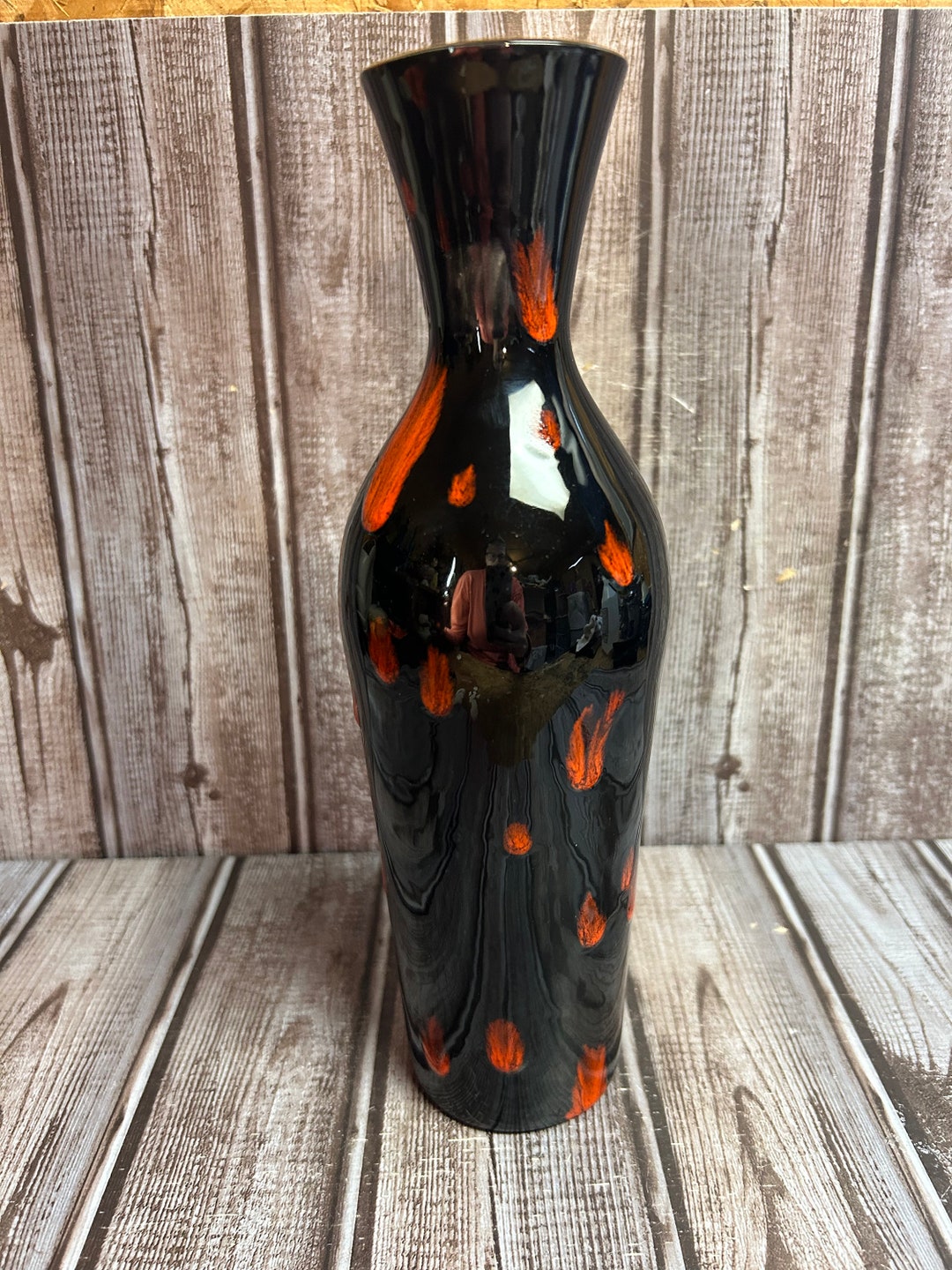 MID-CENTURY MODERN Red & Black Vase - Etsy
