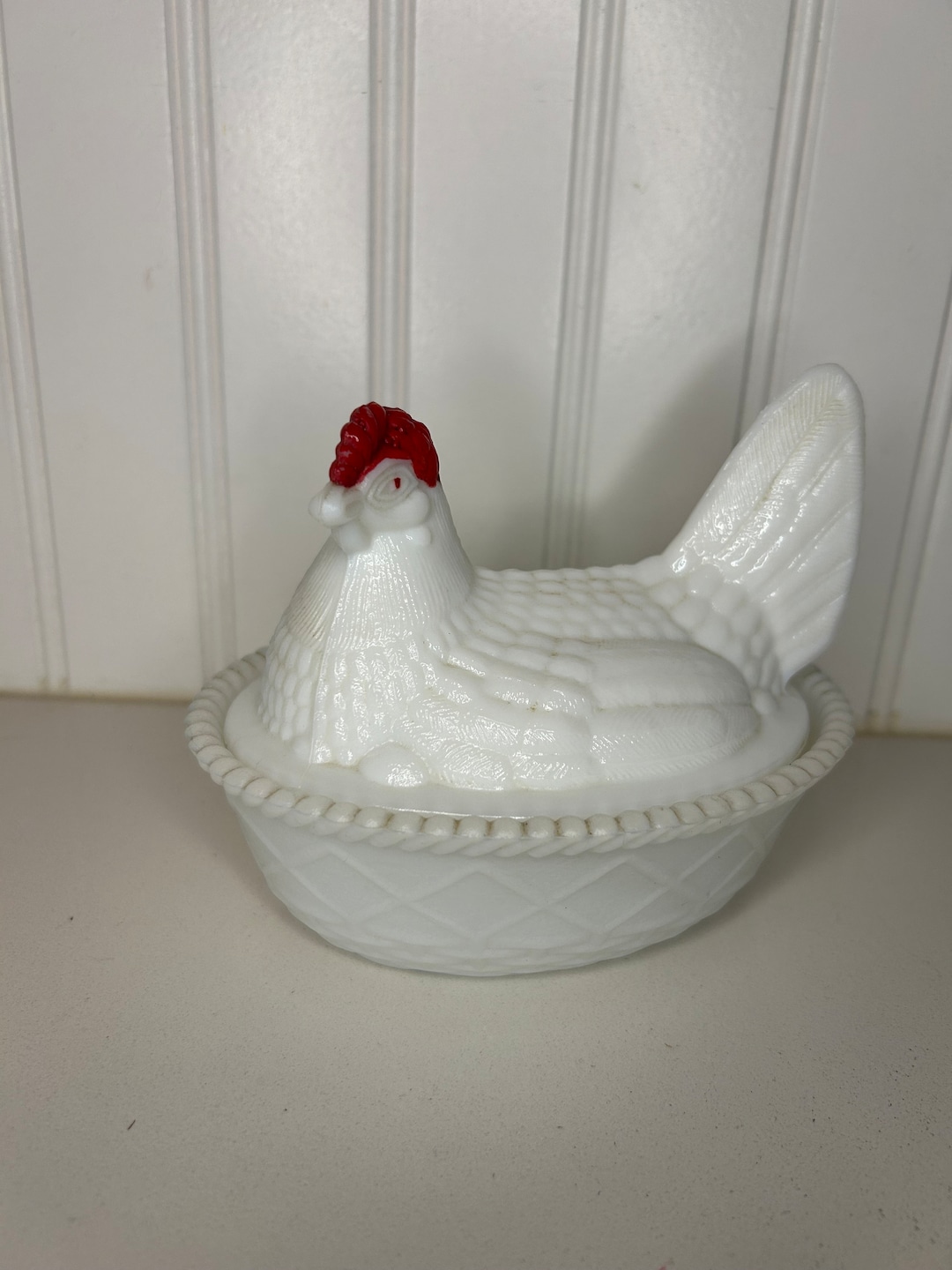 Vintage Nesting Chicken Dish Milk Glass - Etsy