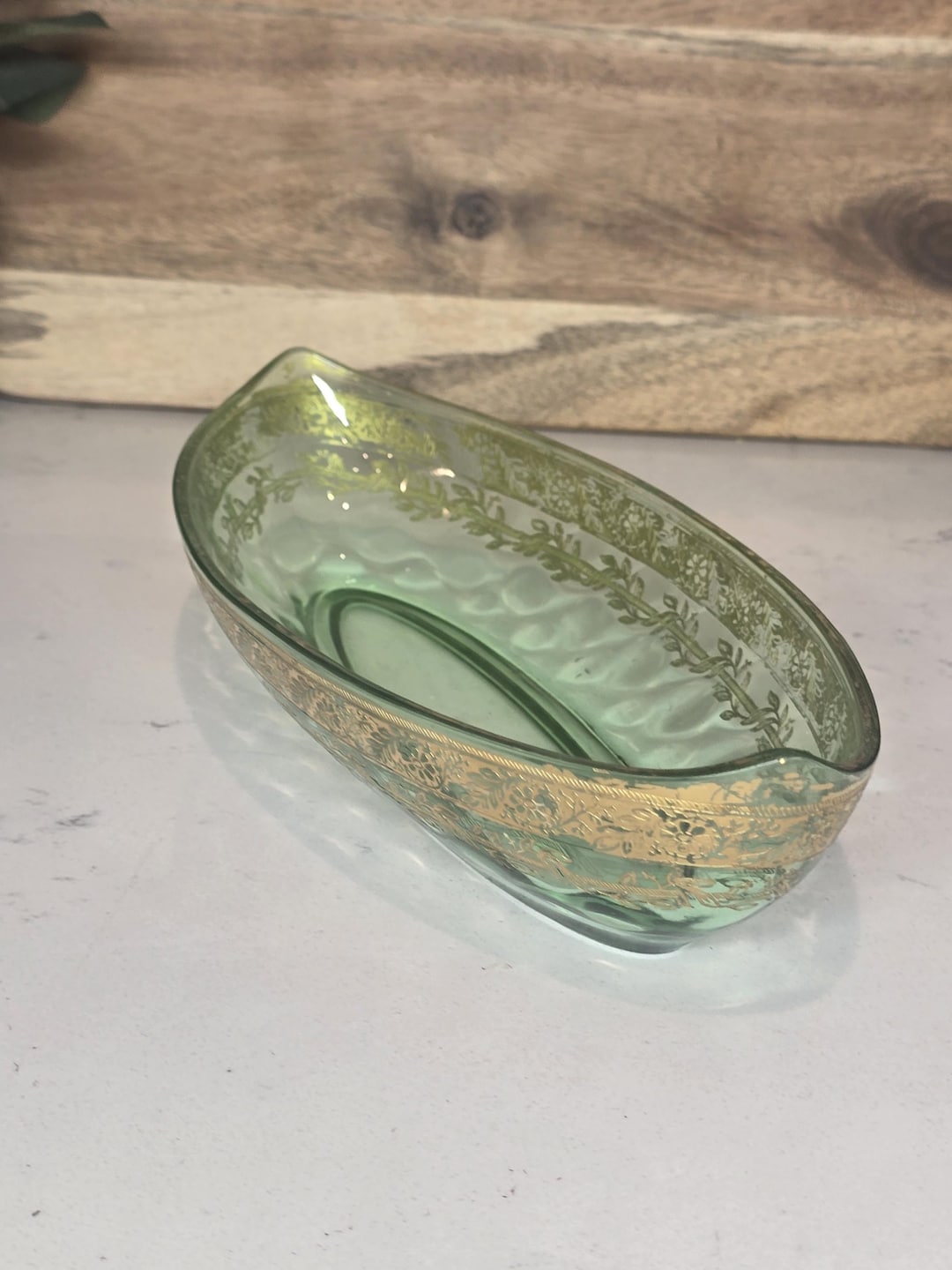 Vintage Green Glass Oval Celery Dish Bowl Gold Overlay Art Deco 10" - Etsy