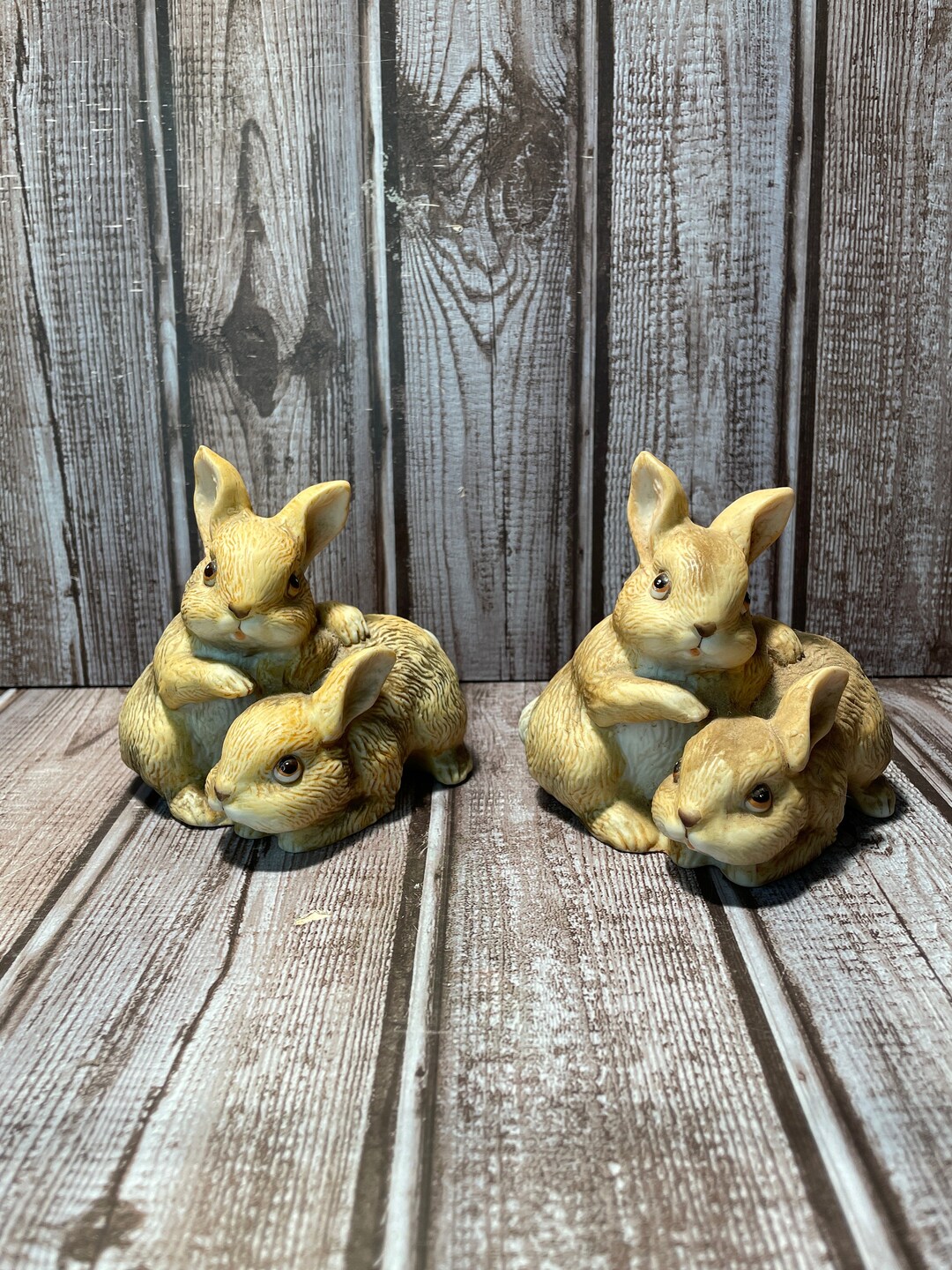 Set of 2 Vintage Homco Porcelain Brown Bunny Rabbit Pair Figurine ...