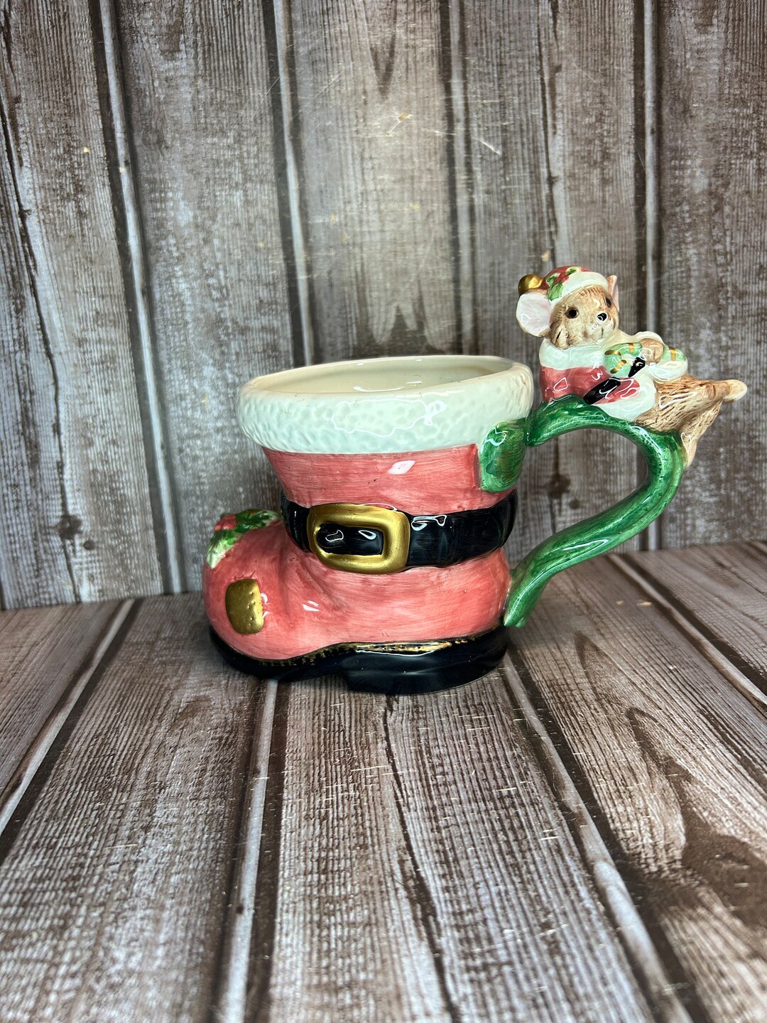 OMNIBUS Fitz and Floyd Santa Boot Mug With Mouse 1996 - Etsy