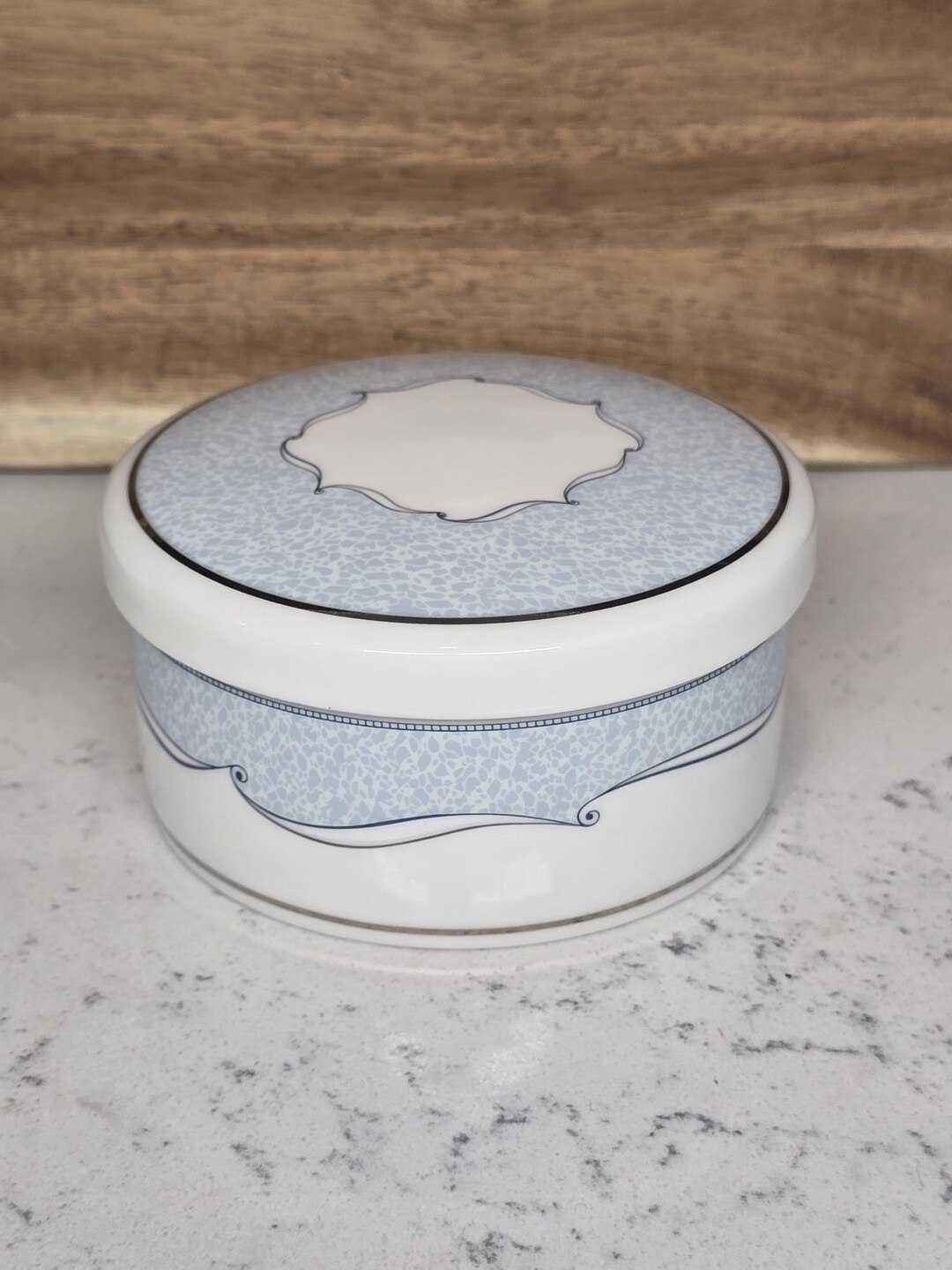 Wedgwood Venice Pattern Bone China Blue and White Powder Trinket Dish ...