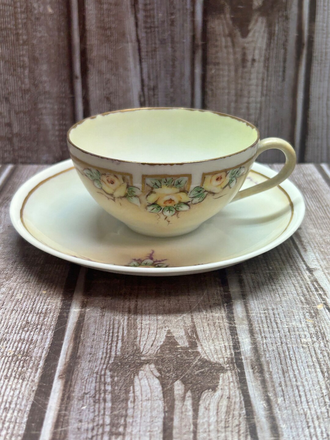Antique Set of T&V Limoges France Porcelain Cup and Saucer, Cream Color ...