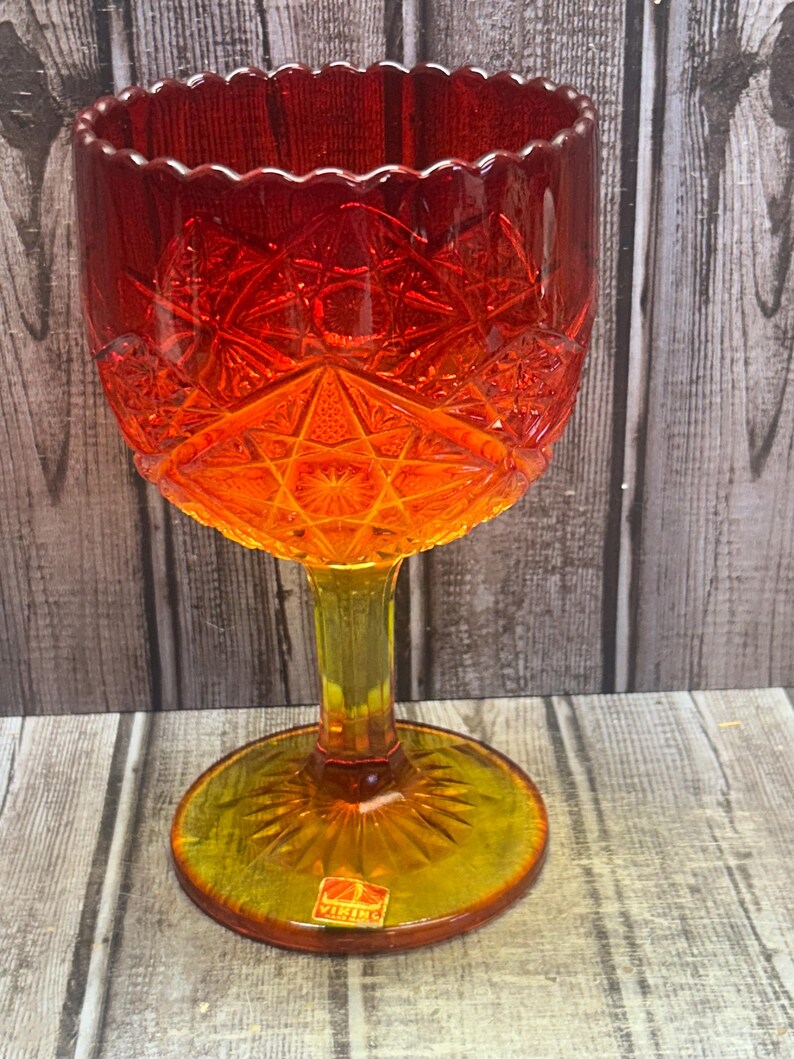 Amberina Viking Glass Yesteryear 8 Goblet Ruby Red and Yellow - Etsy