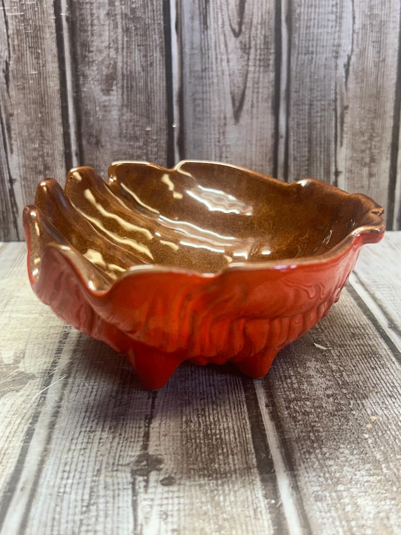 Vintage Flame Red Frankoma Clam Shell Dish T9- Club Trade Winds Dish - Etsy