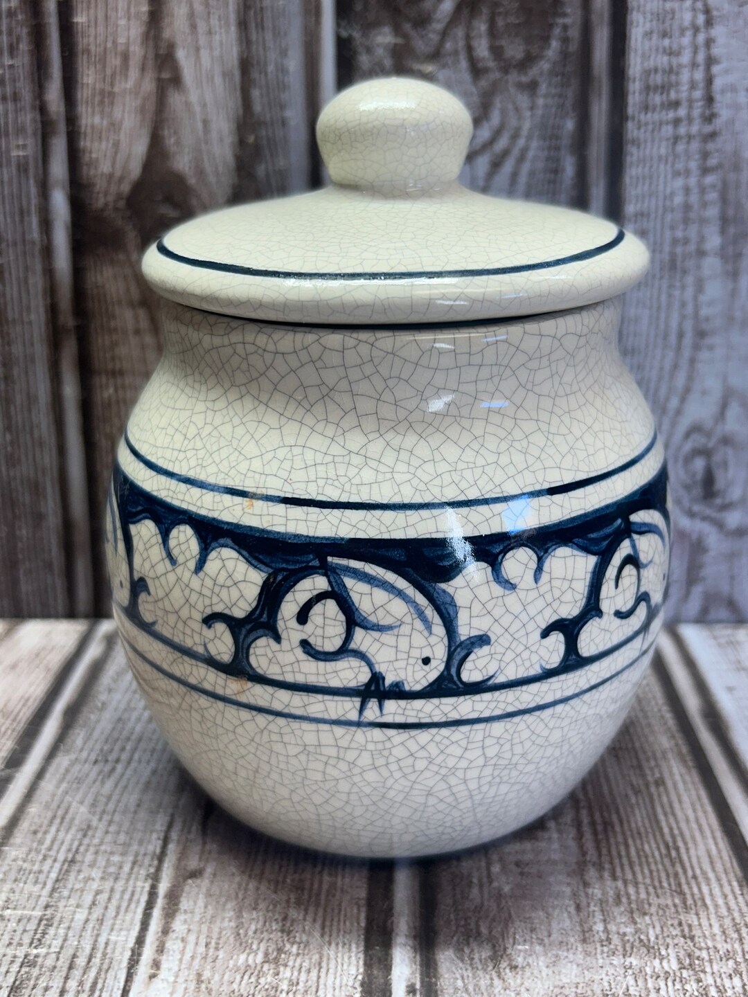 DEDHAM POTTING SHED Pottery Blue & White Canister//jar// Cookie Jar ...