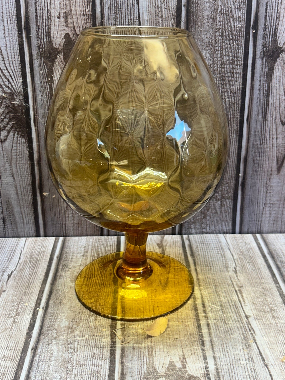 Empoli Style Large Amber Pedestal Stem Brandy Snifter Quilted Optic MCM - Etsy