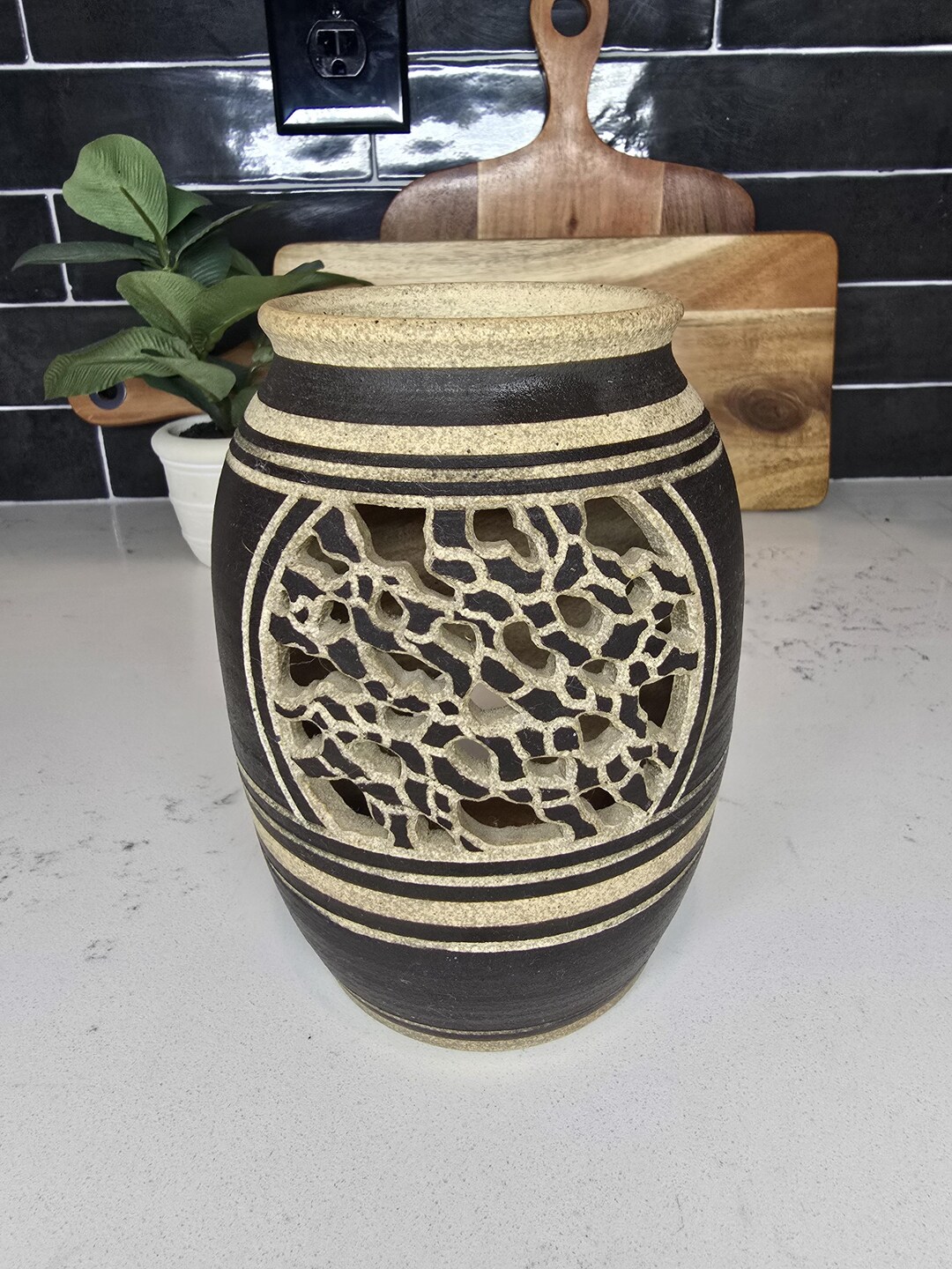 Vintage Jim Fineman Pottery Studio Art Stoneware Candle Crock Earthtone ...