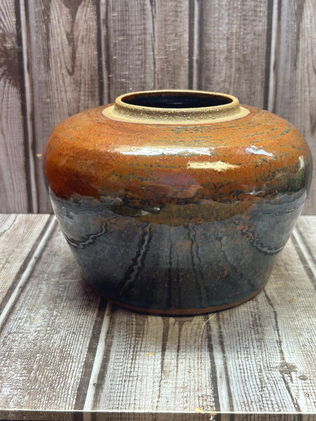 Brown and Blue Glazed Hand Thrown Art Pottery Planter Signed Evans - Etsy