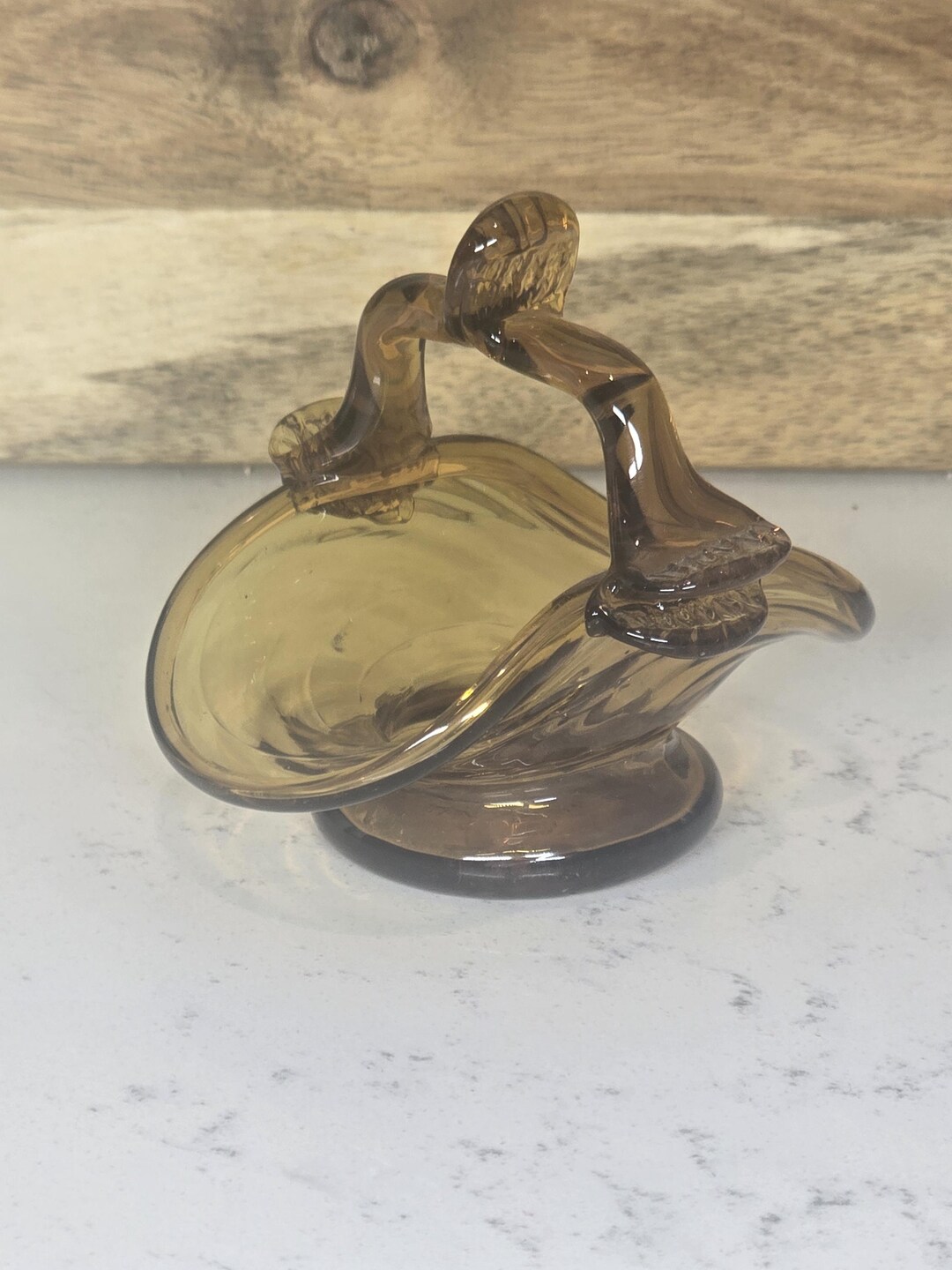 Small Amber Blown Glass Basket, - Etsy
