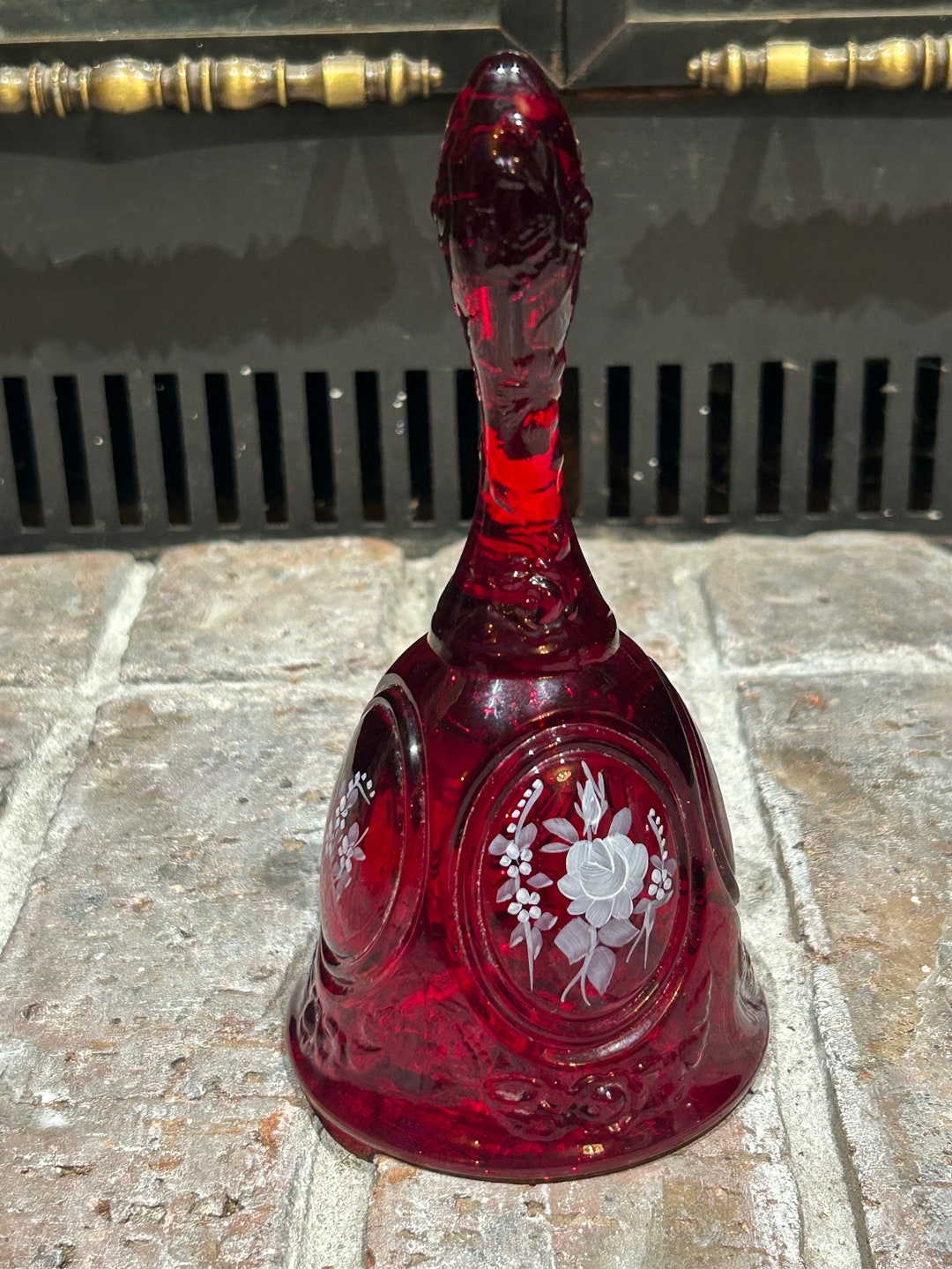 A Vintage Fenton Hand-painted Ruby Red Glass Bell With a White - Etsy